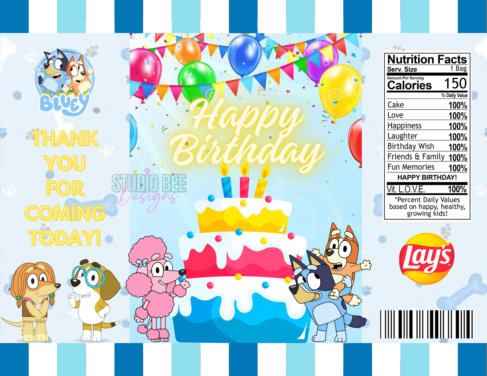 Bluey Chip Bag Digital Wrapper DIGITAL DOWNLOAD – Studio Bee Designs